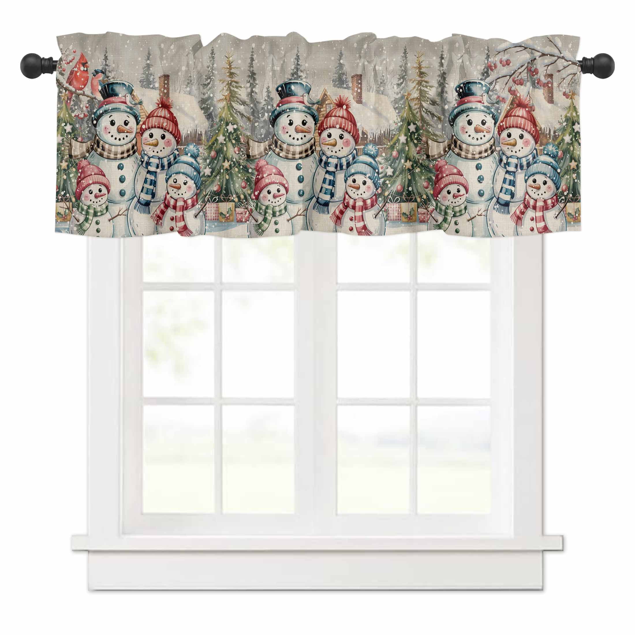 Winter Christmas Valances for Windows Snowman Chalet Pine Winter Snow ...