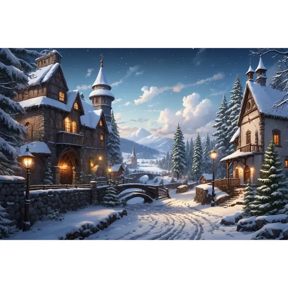 Winter Christmas Village Backdrop Home ration Photography Studio ...