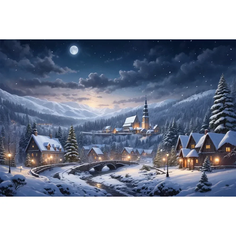Winter Christmas Village Backdrop Home ration Photography Studio ...