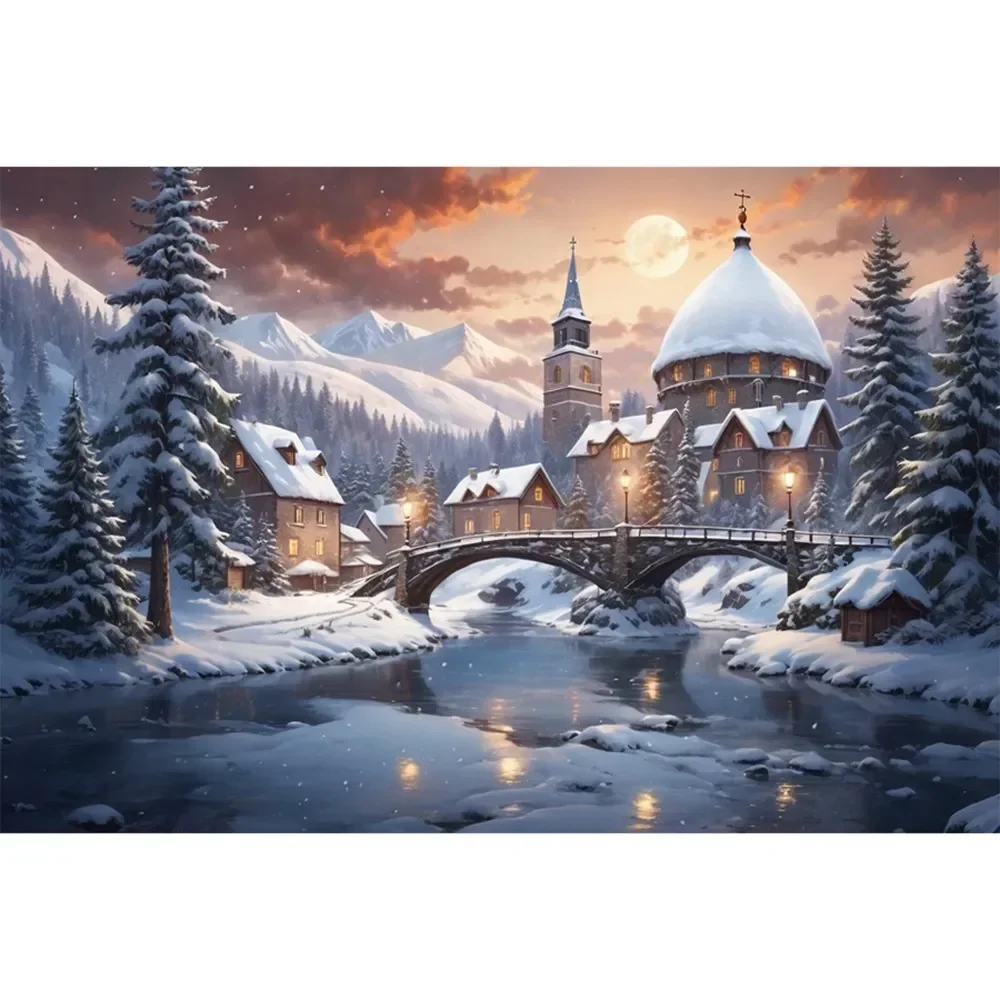 Winter Christmas Village Backdrop Home ration Photography Studio ...