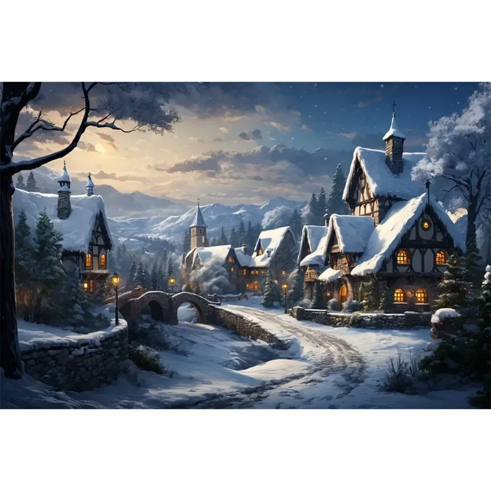 Winter Christmas Village Backdrop Home ration Photography Studio ...