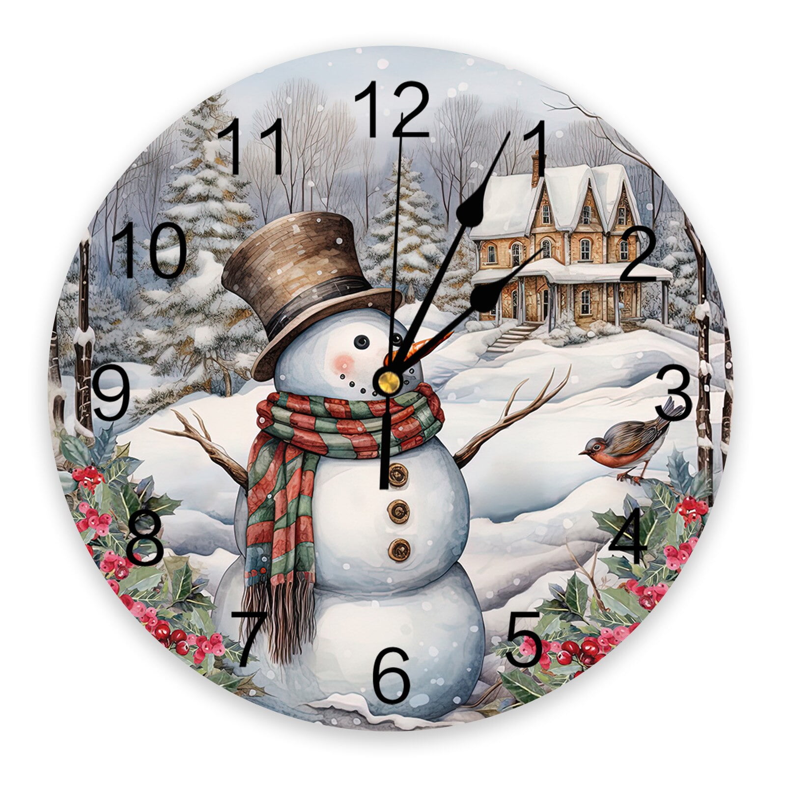 Winter Christmas Vintage Green Poinsettia Round Wall Clocks Desktop ...