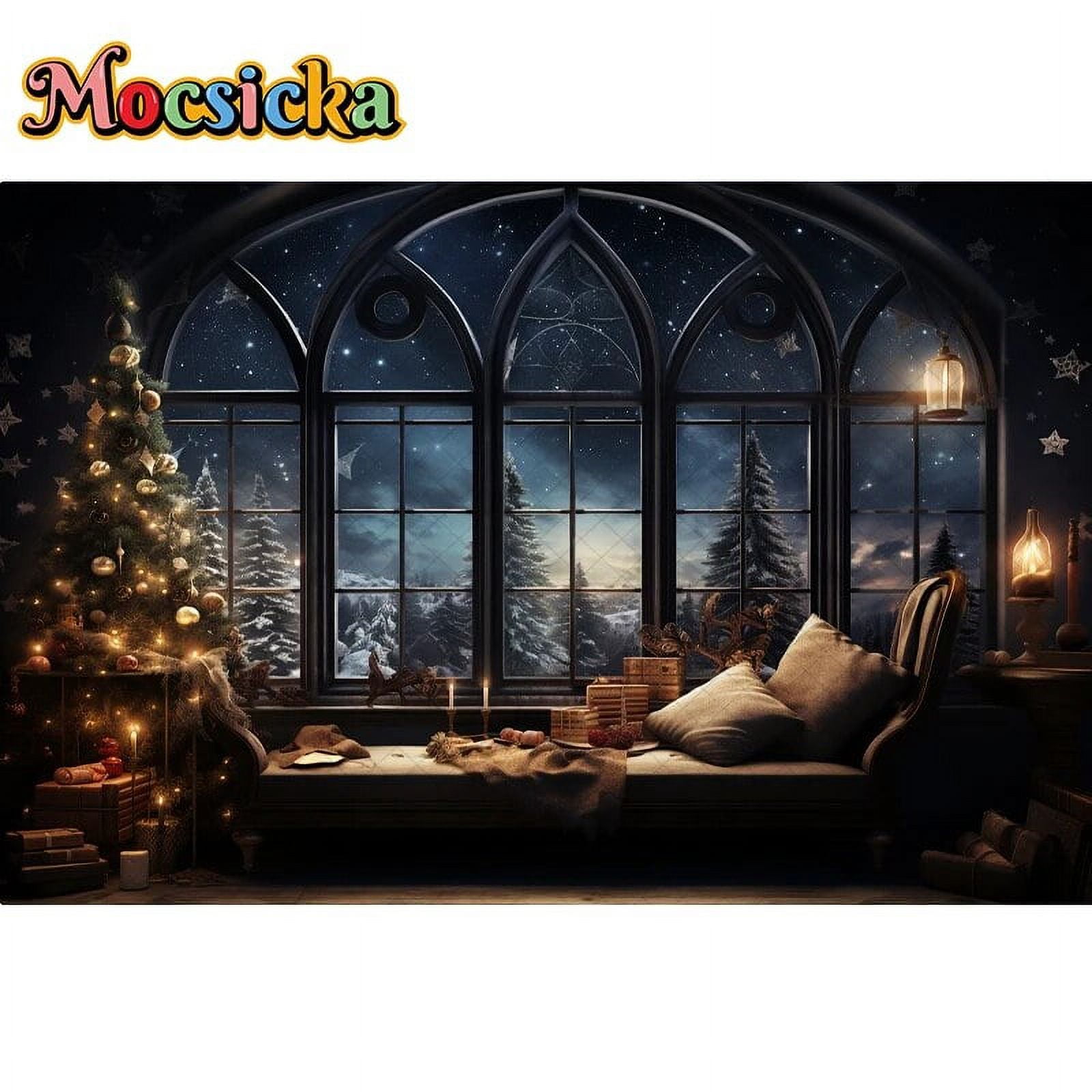 Winter Christmas Window Photography Backdrop Night Starry Night Cuddle ...