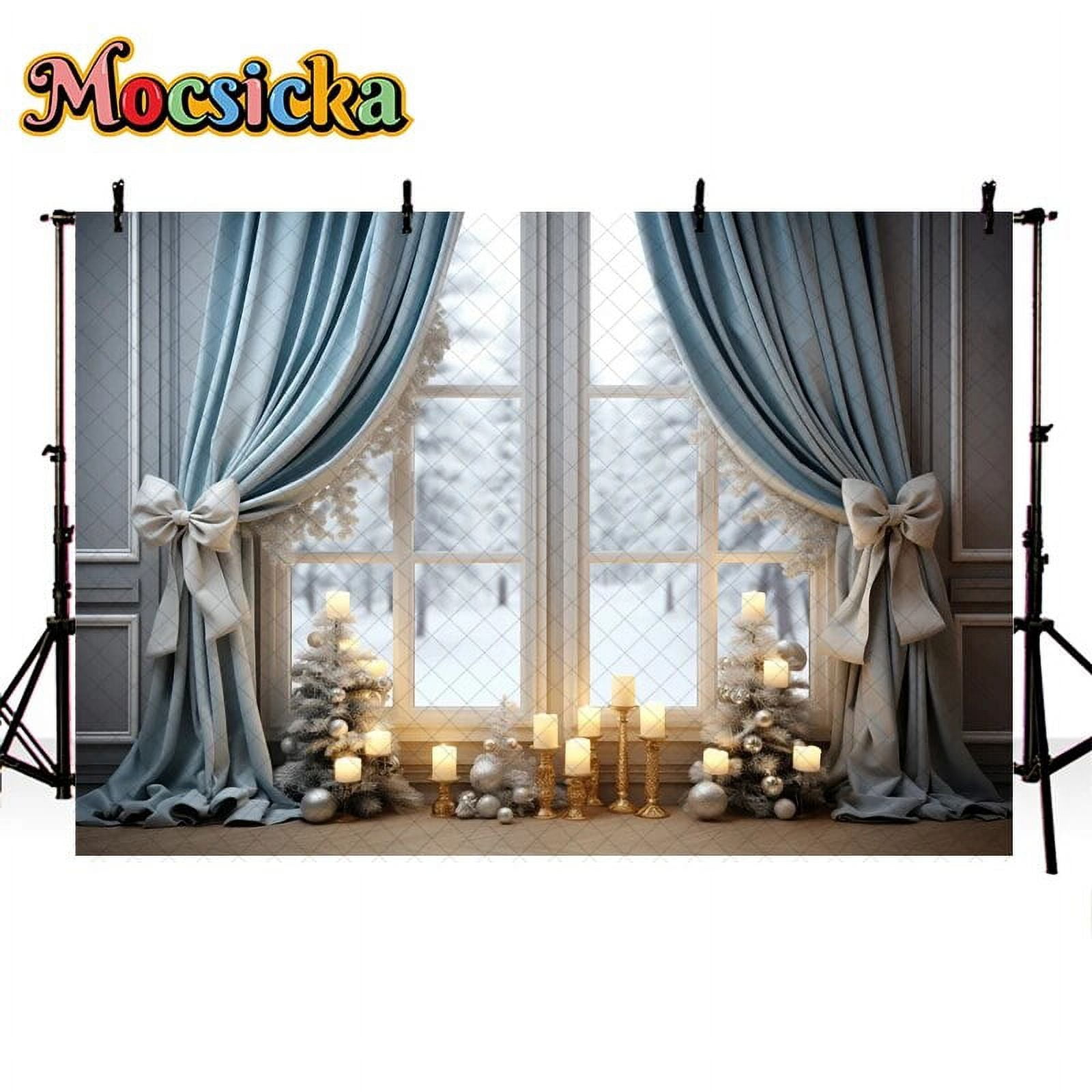 Winter Christmas Window Photography Backdrop Xmas Tree T Box Bow