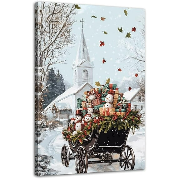 Winter Church Canvas Wall Art Christmas Snow Scene Poster Prints ...