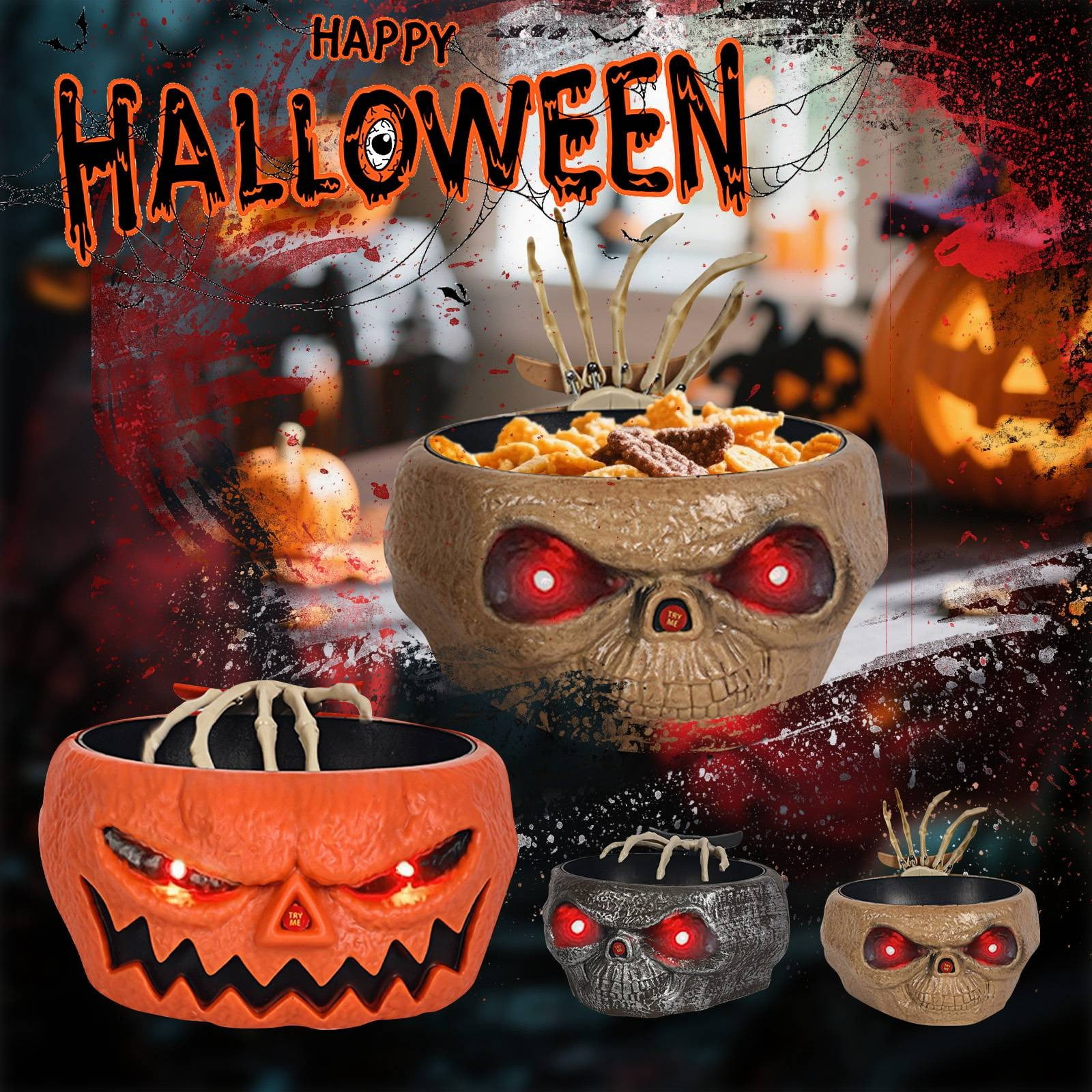Winter Clearance Halloween Skeleton Decoration Animated Skull Candy ...