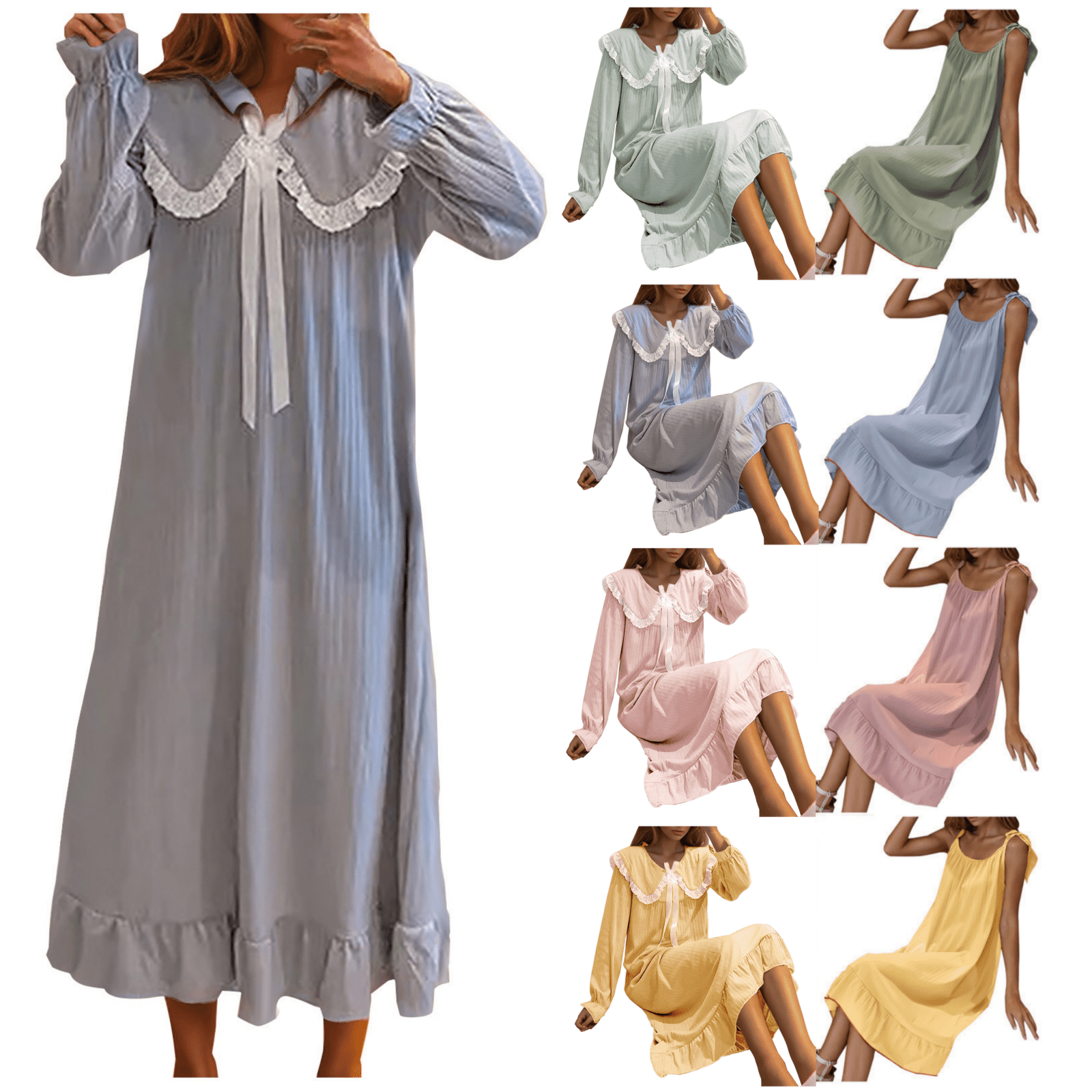 Juslio Nightgowns for Women Casual Thick Warm Flannel Long Loose ...
