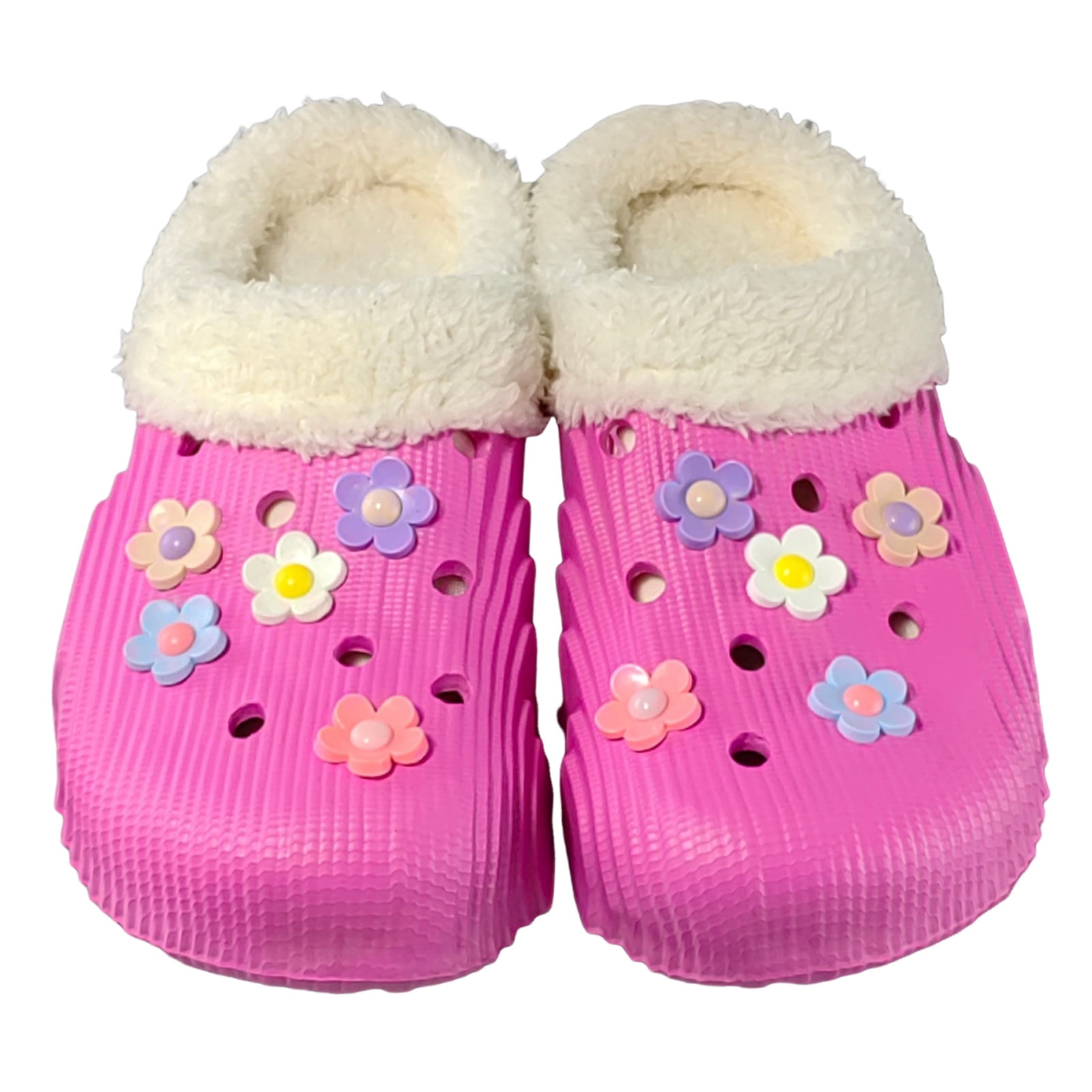 Winter Clogs for Women Hollow out Flower Decor Warm Furry Lined House ...
