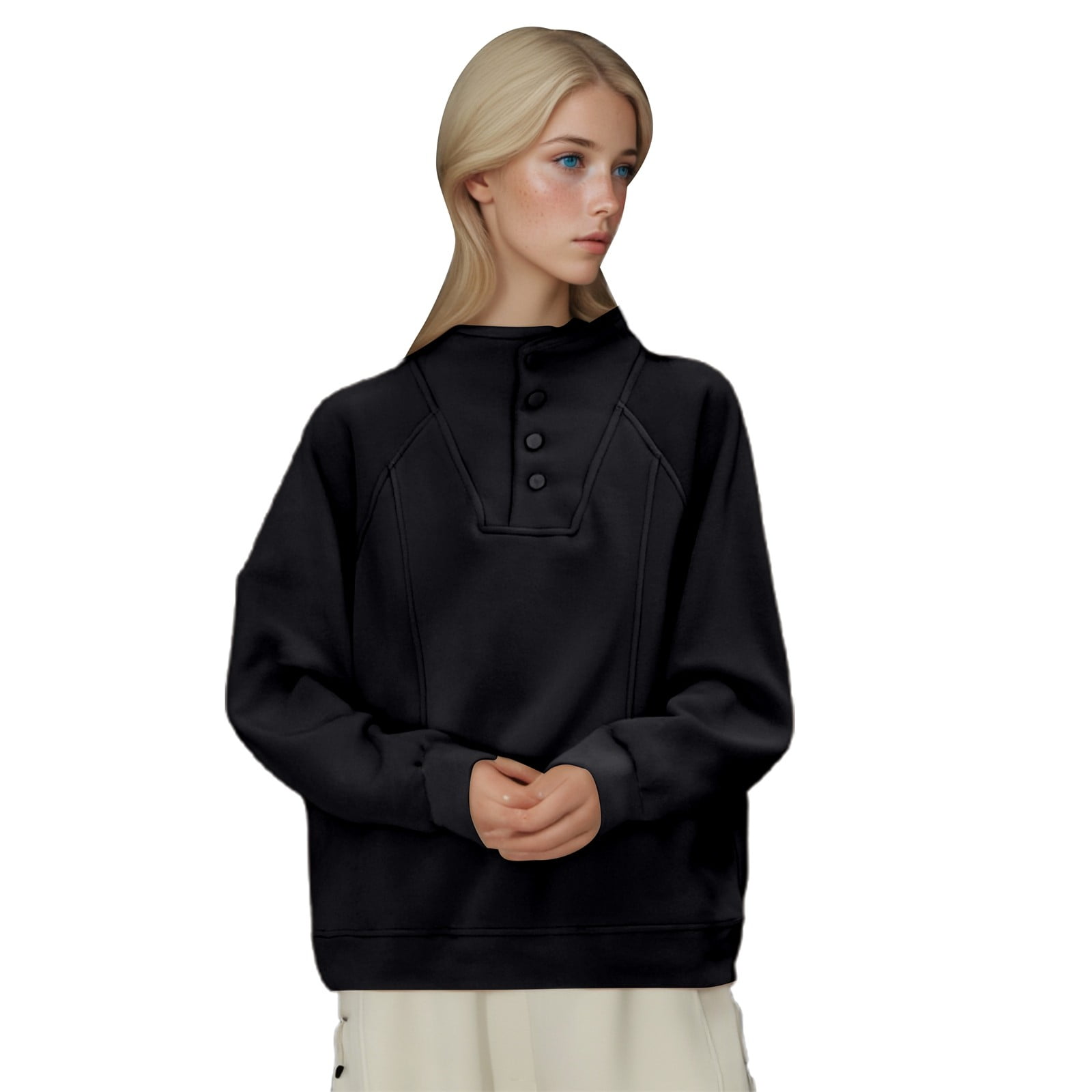 Winter Clothing for Women Warm Button Up Turtleneck Sweatshirt For ...