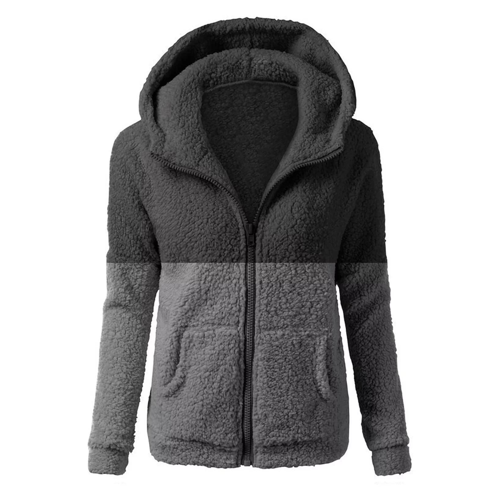 Winter Coat for Women Fleece Sherpa Hoodie Zip Up Faux Fur Jacket Teddy Bear Coats Hood Zipper ...