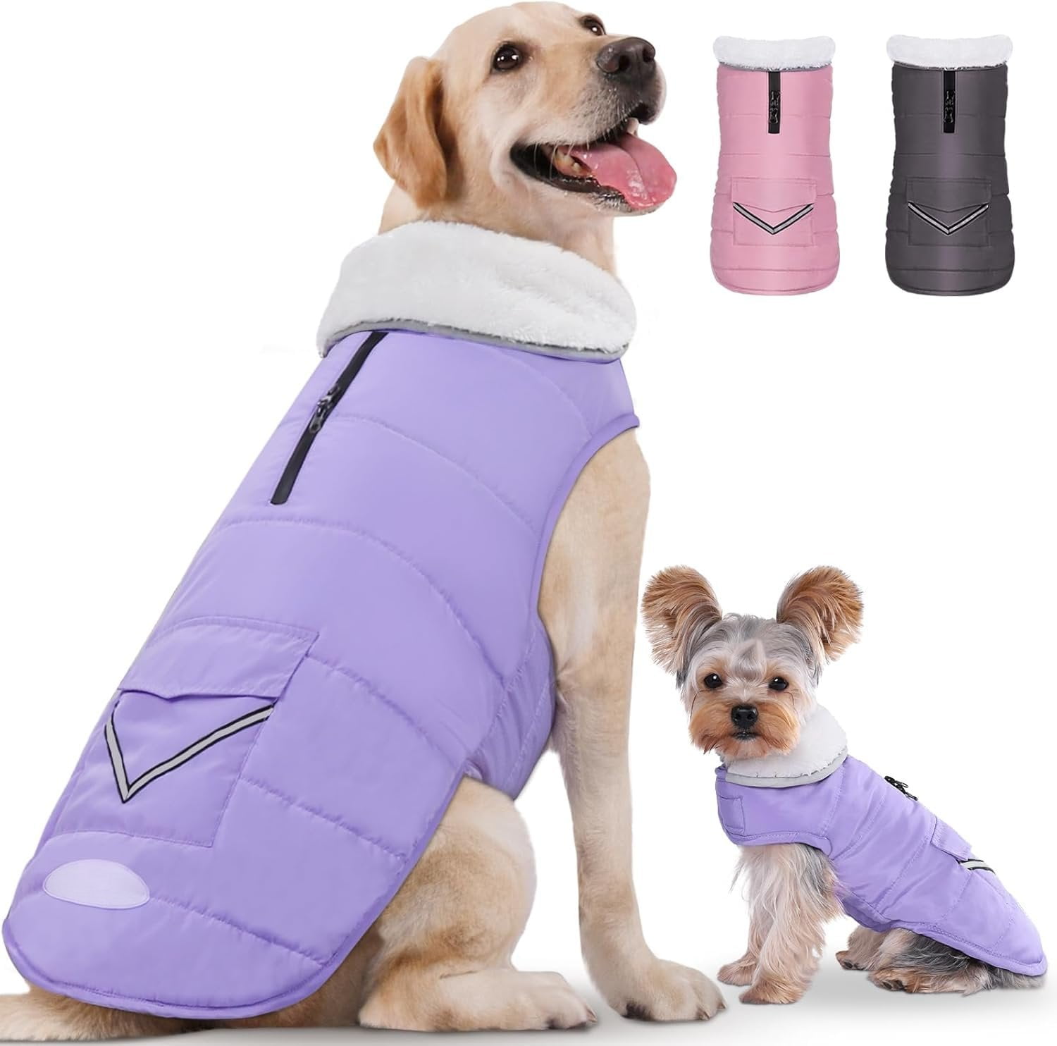Winter Coat for X-Large Dogs, Easy Snow Fleece Coat Velcro Pet Puffer ...
