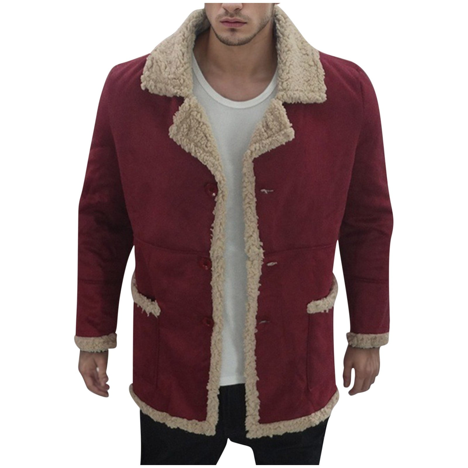 Winter Coat for Men Big and Tall Faux Suede Fur Shearling Jacket ...