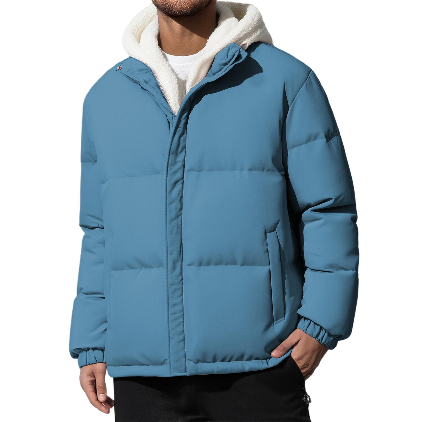 Winter Coat for Mens with Detachable Faux Hood Warm Fleece Lined Jacket ...