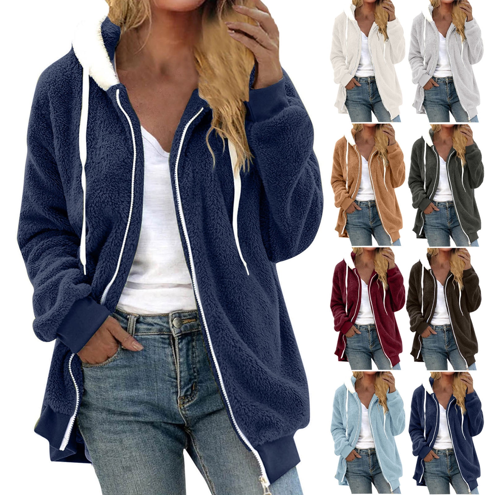 Winter Coat for Women 2023 Oversized Sherpa Jackets Fuzzy Fleece Hoodies Warm Zip Up Coat ...