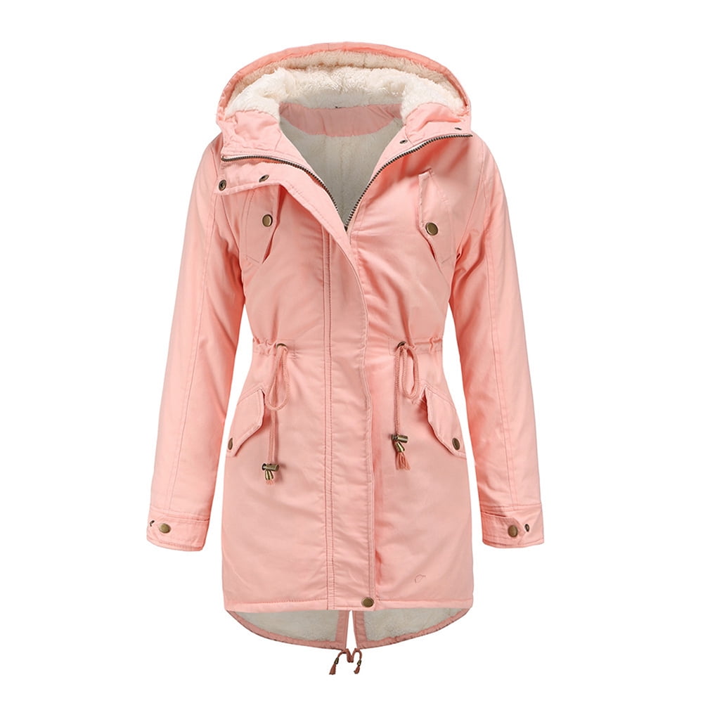 Zpanxa Womens Winter Coat Plus Size Solid Hooded Drawstring Waist Zipper Padded Casual