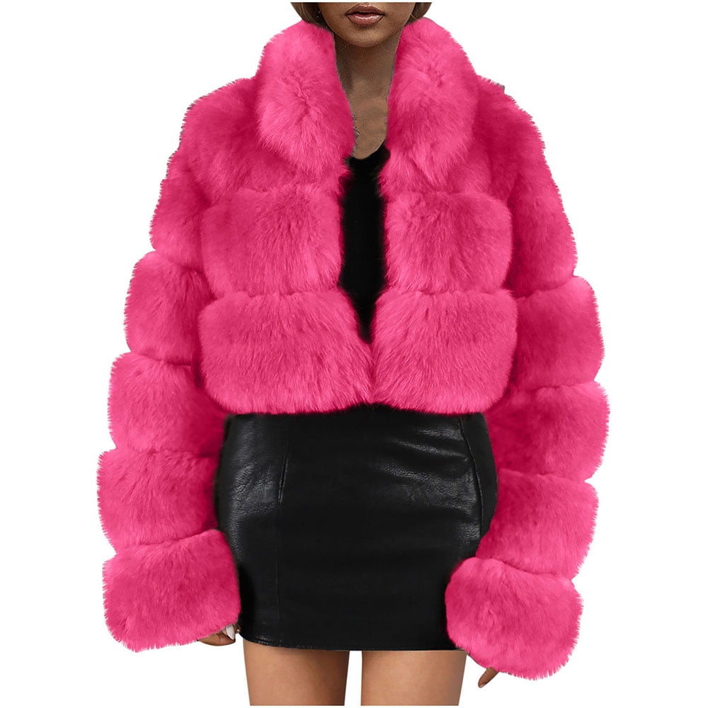 Zpanxa Women's Solid Color Winter Coat, Shaggy Lapel Faux Fur, Warm ...