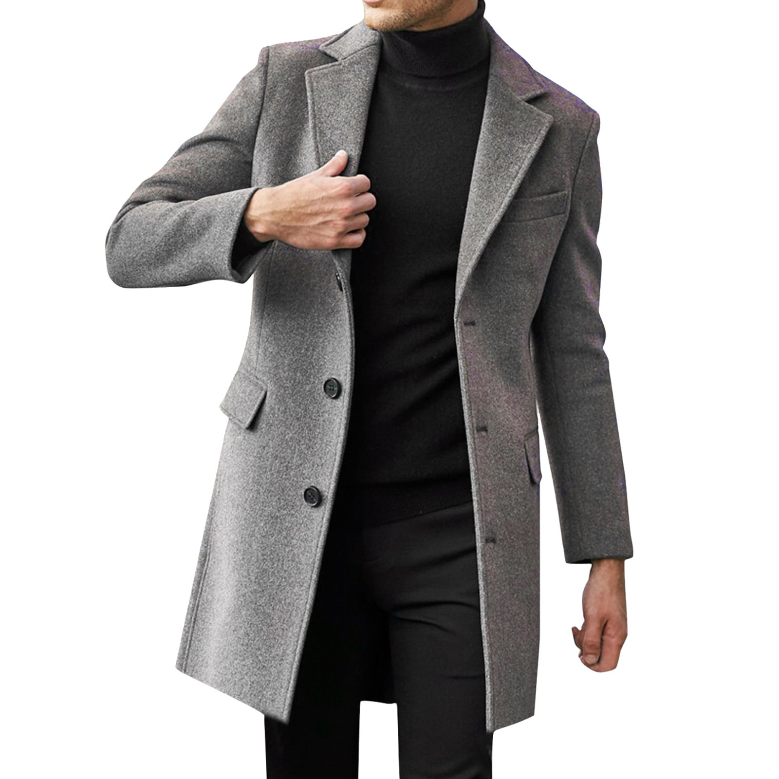 Winter Coats for Men Plus Size Lapel Collar Long Sleeve Padded Leather ...
