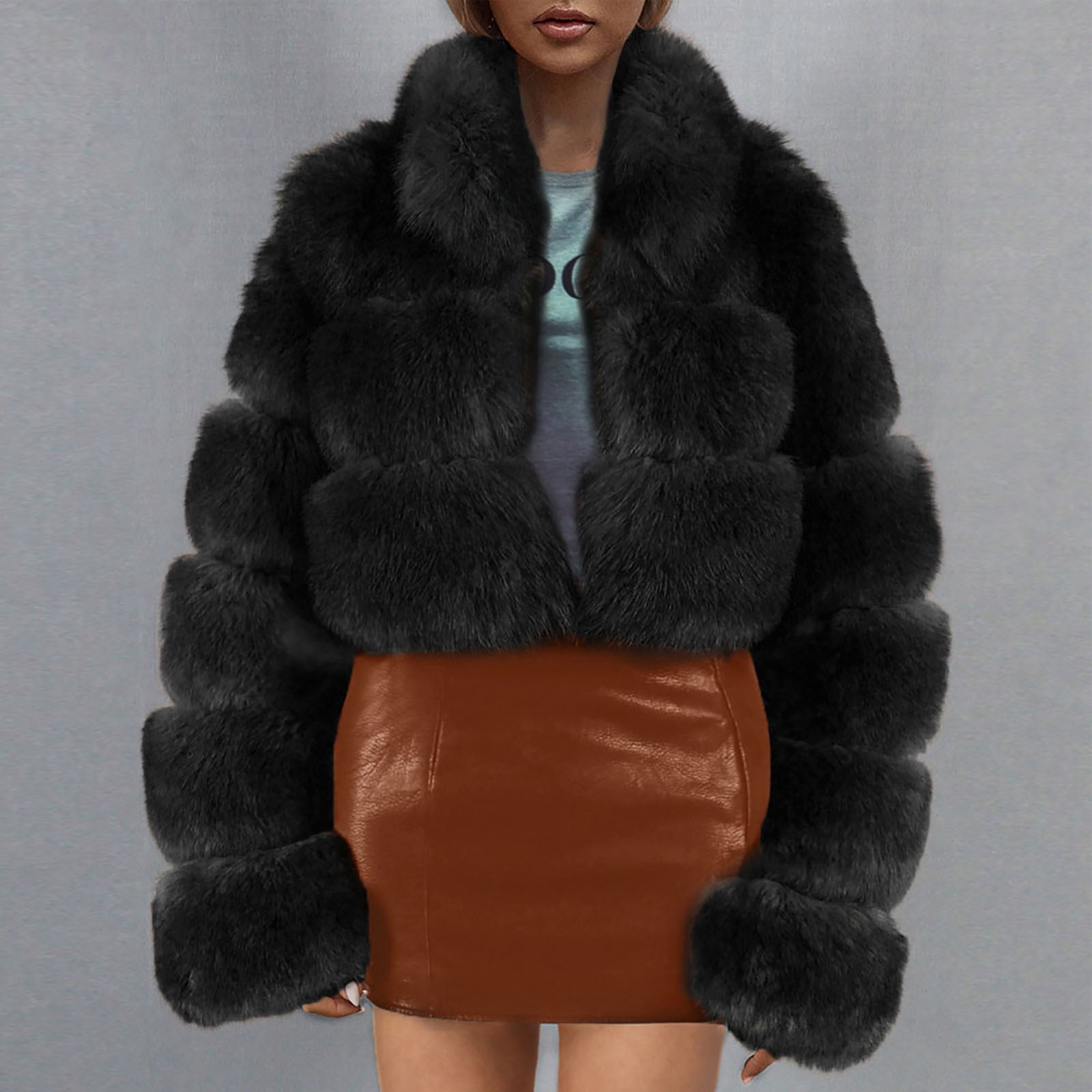 Winter Coats for Women Warm Fluffy Faux Fur Jackets Cropped Jacket ...