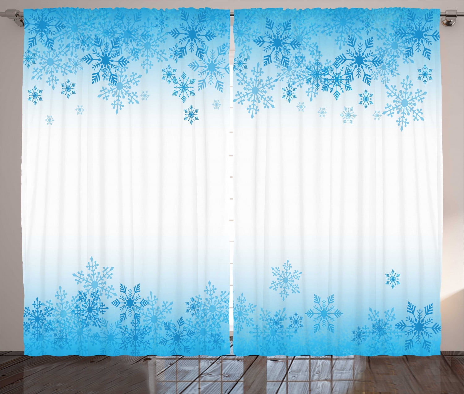 Ambesonne Winter Curtains 2 Panel Set, Abstract Snowflakes Cold, 108" x ...
