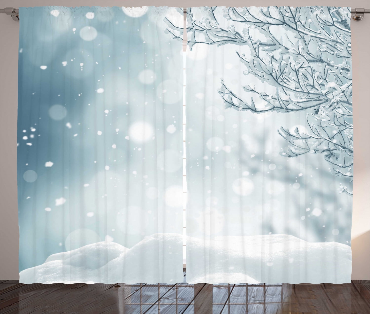 Ambesonne Winter Curtains 2 Panel Set, Christmas Time Tree Snow, 108" x ...
