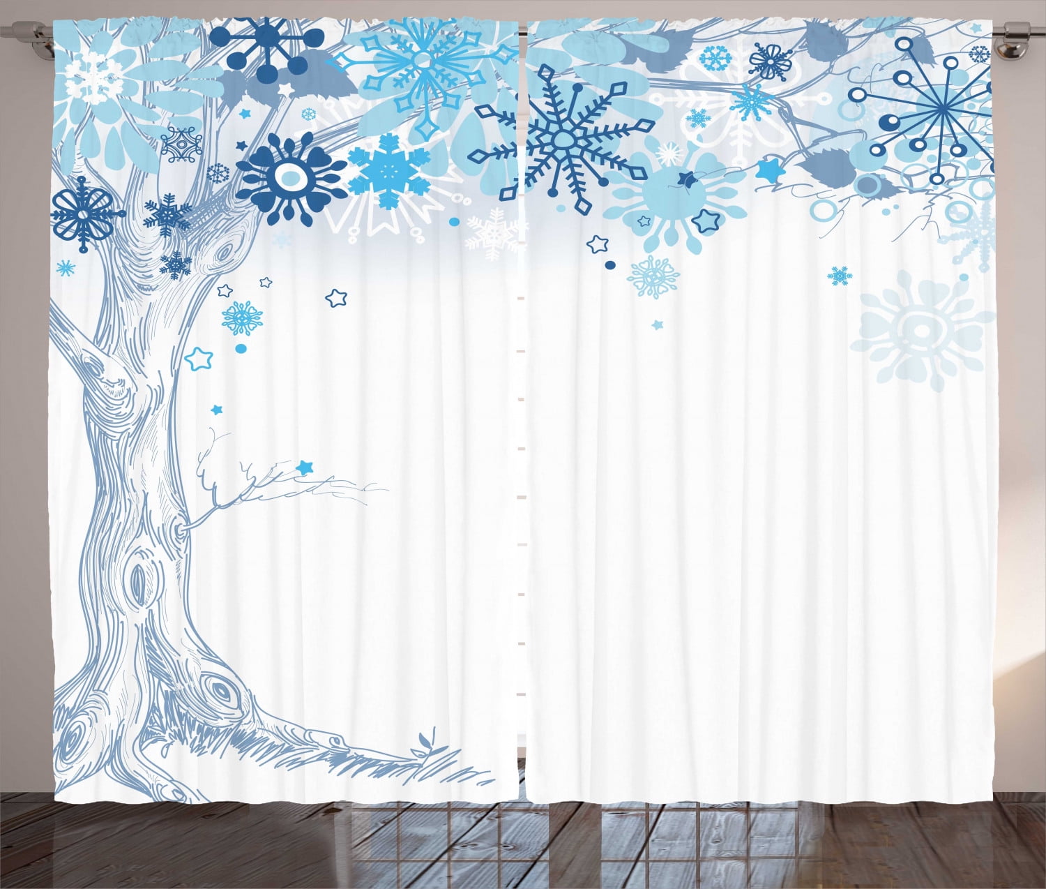 Ambesonne Winter Curtains 2 Panel Set, Abstract Tree Snowflakes, 108" x ...