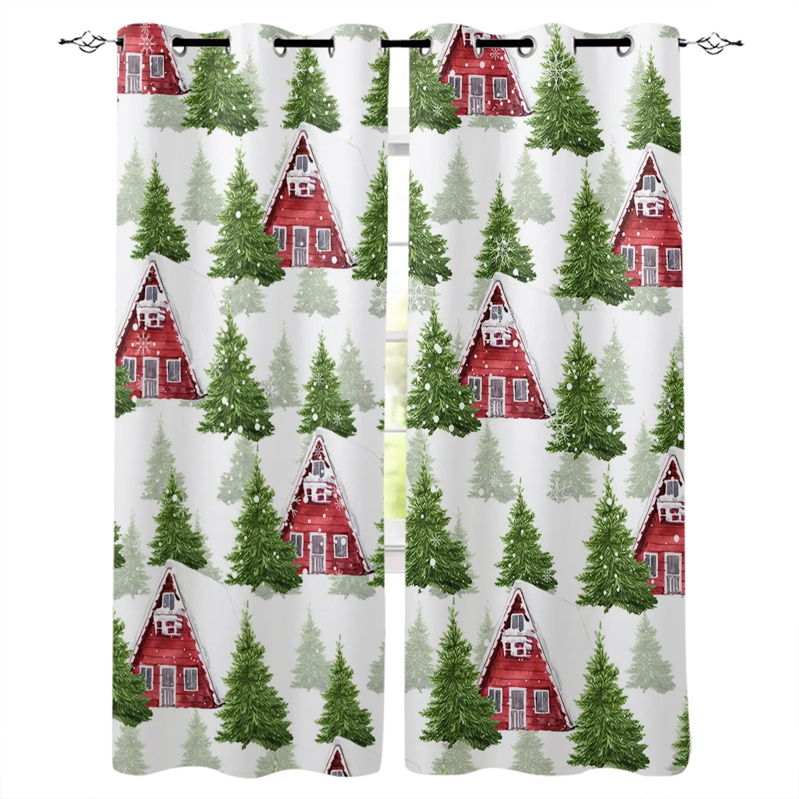 Winter Curtains Christmas Themed Image Snow and Frosted Tree Snowflakes ...