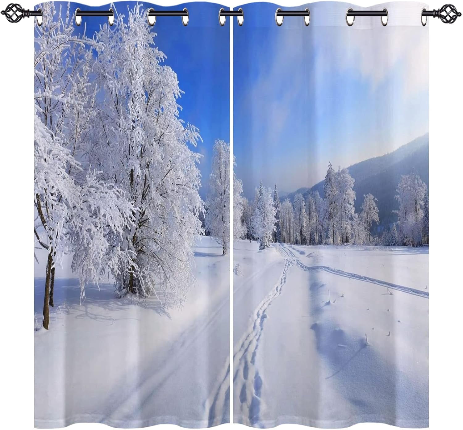 Winter Curtains - Nature Landscape Theme Snow Tree Forest Mountain ...
