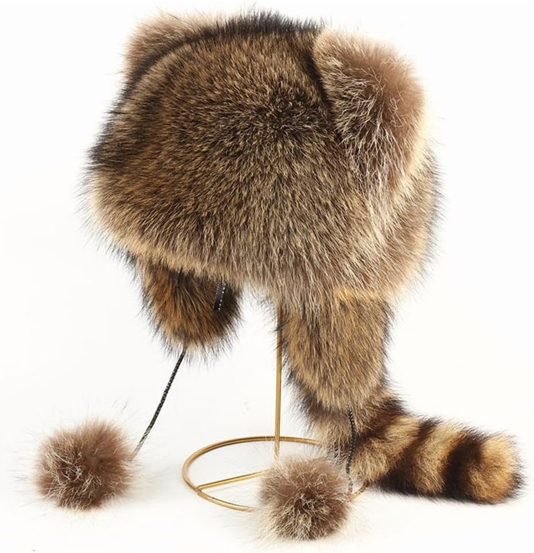 Winter Cute Raccoon Plush Hats - Faux Fur Animal Ear Hat with Tail for ...