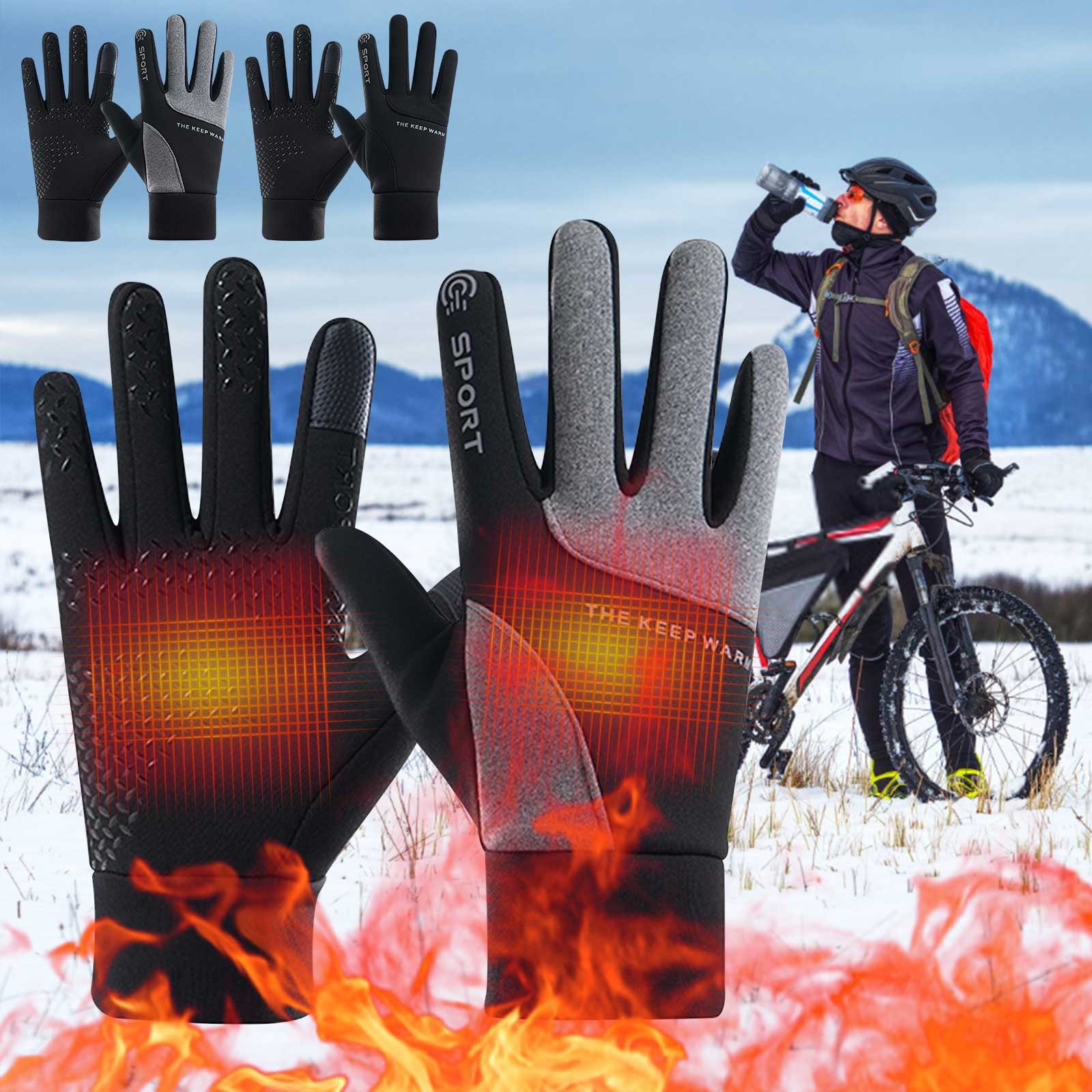 Winter Cycling Touchscreen Gloves: Warm, Waterproof Padded Outdoor Cold Weather Hand Protection ...