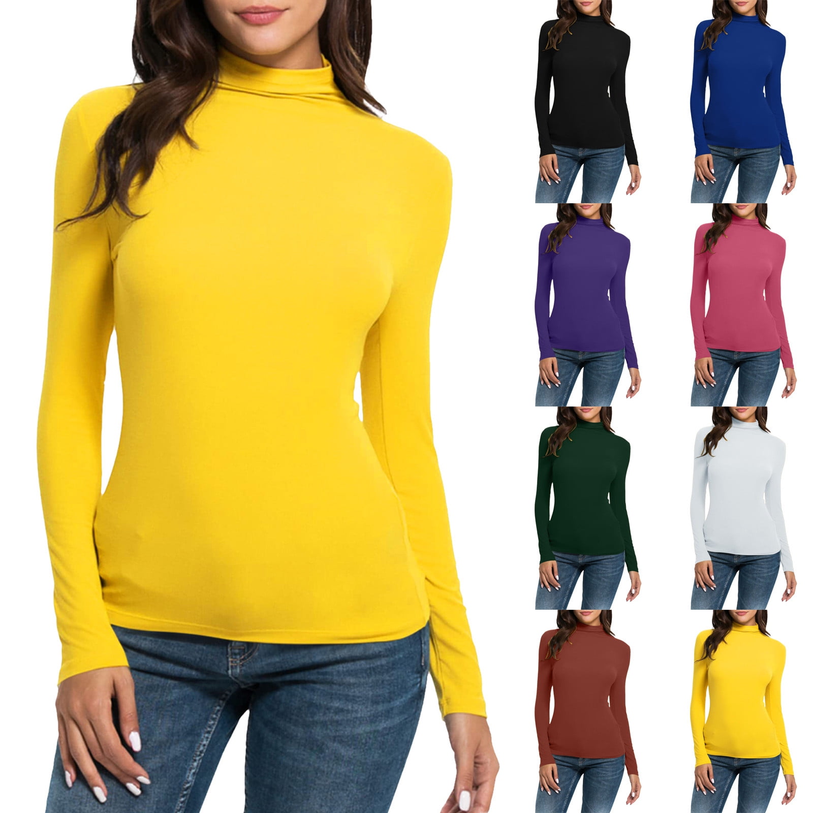 Winter Deals! Ribbed Mock Turtleneck Tops for Women,Basic Ribbed Slim ...