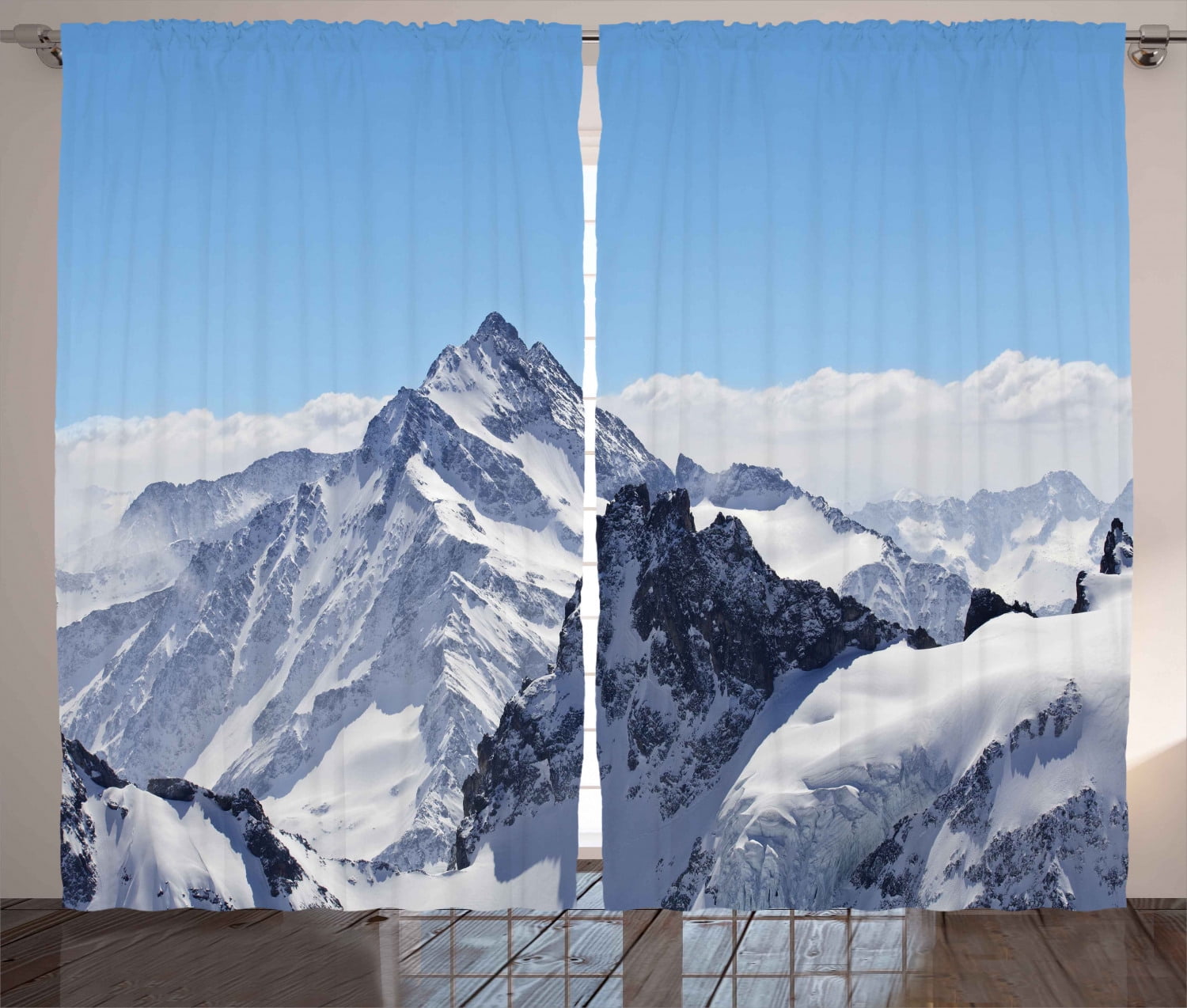 Ambesonne Winter Curtains 2 Panel Set, Snowy Mountain Peaks, 108" x 84 ...