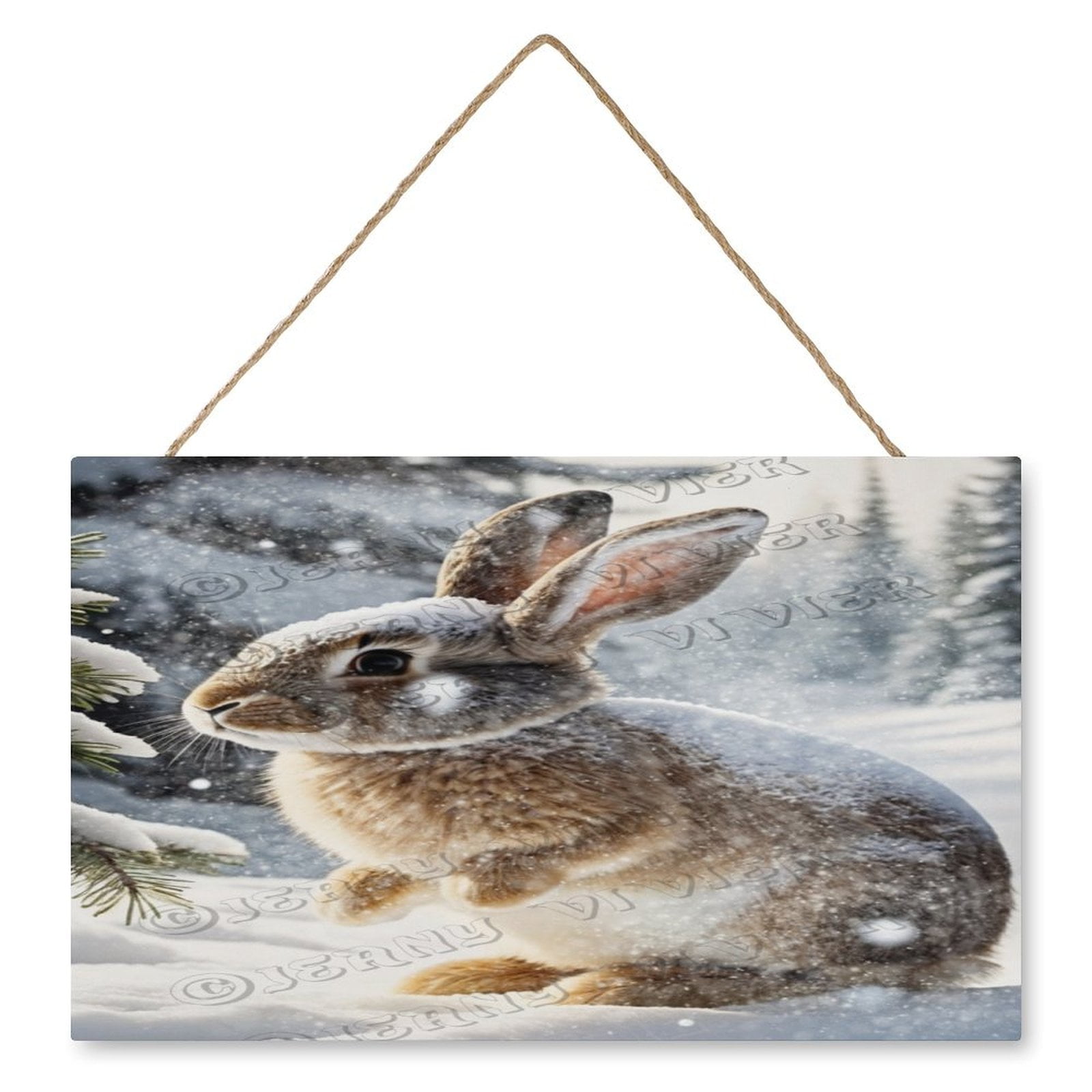 Winter Decor Rabbit Wood Sign Christmas Decorative Sign Hanging Wooden ...