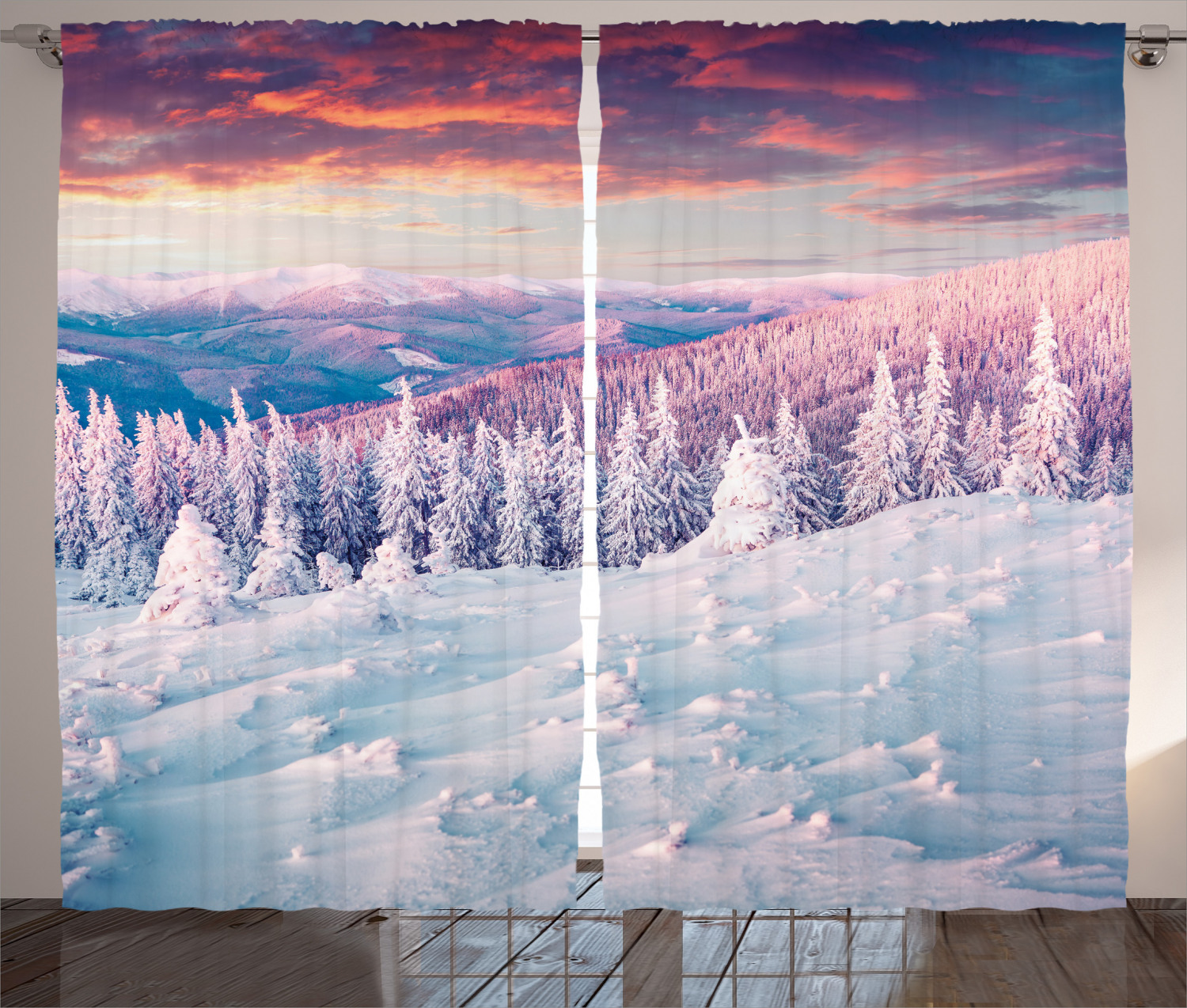 Ambesonne White Curtains 2 Panel Set, European Snowy Mountain, 108" x ...