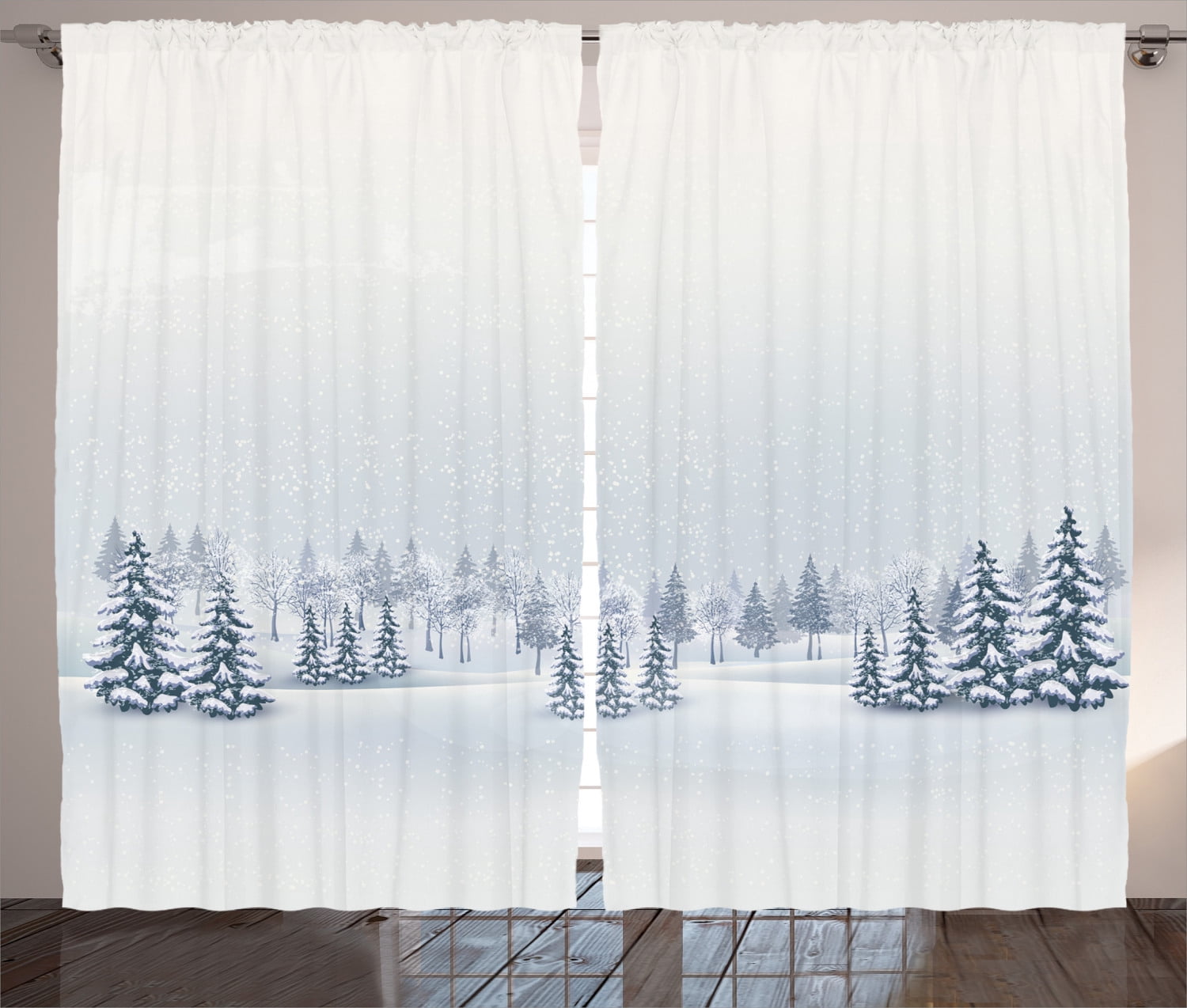 Ambesonne Winter Curtains 2 Panel Set, Foggy Weather Trees, 108" x 84 ...