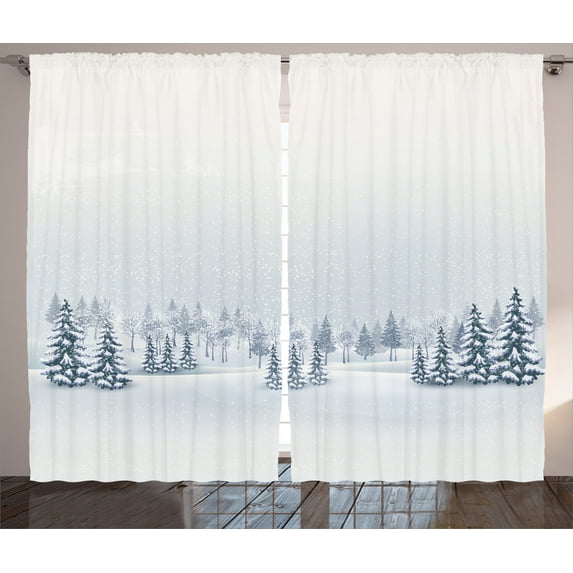 Ambesonne Winter Curtains 2 Panel Set, Foggy Weather Trees, 108" x 84 ...