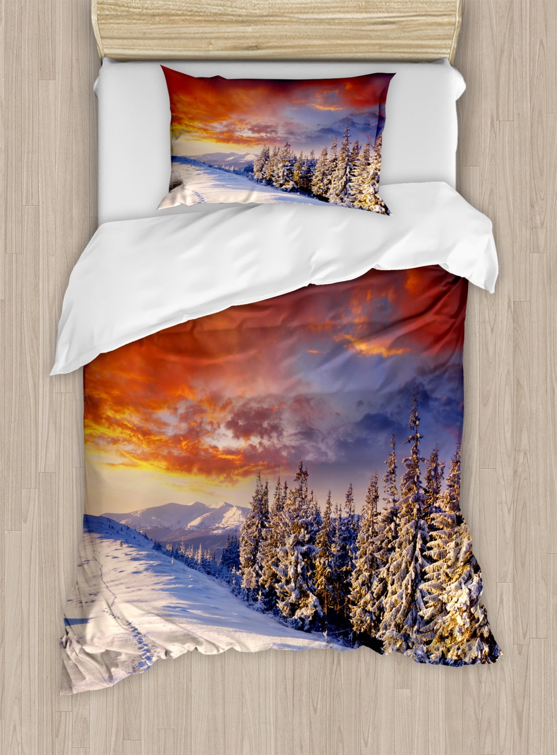 Winter Decorations Twin Size Duvet Cover Set, Epic Cloudy Sky over ...