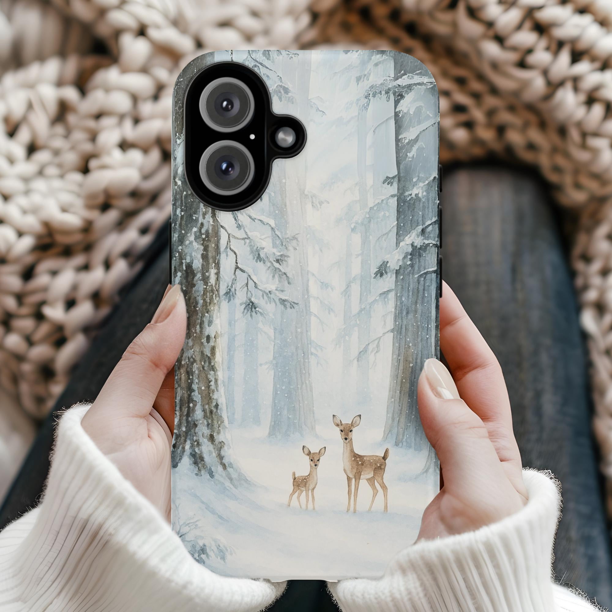 Winter Deer Case Snowy Forest Nature Cover for iPhone 17 to 11 Pro Max ...