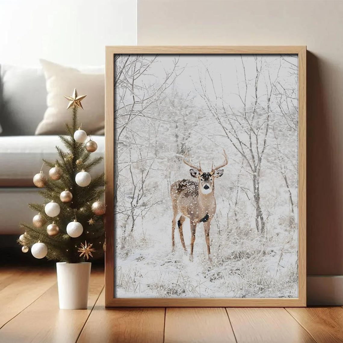 Winter Deer Photography Poster Snowy Forest, Rustic Cabin Decor Home ...