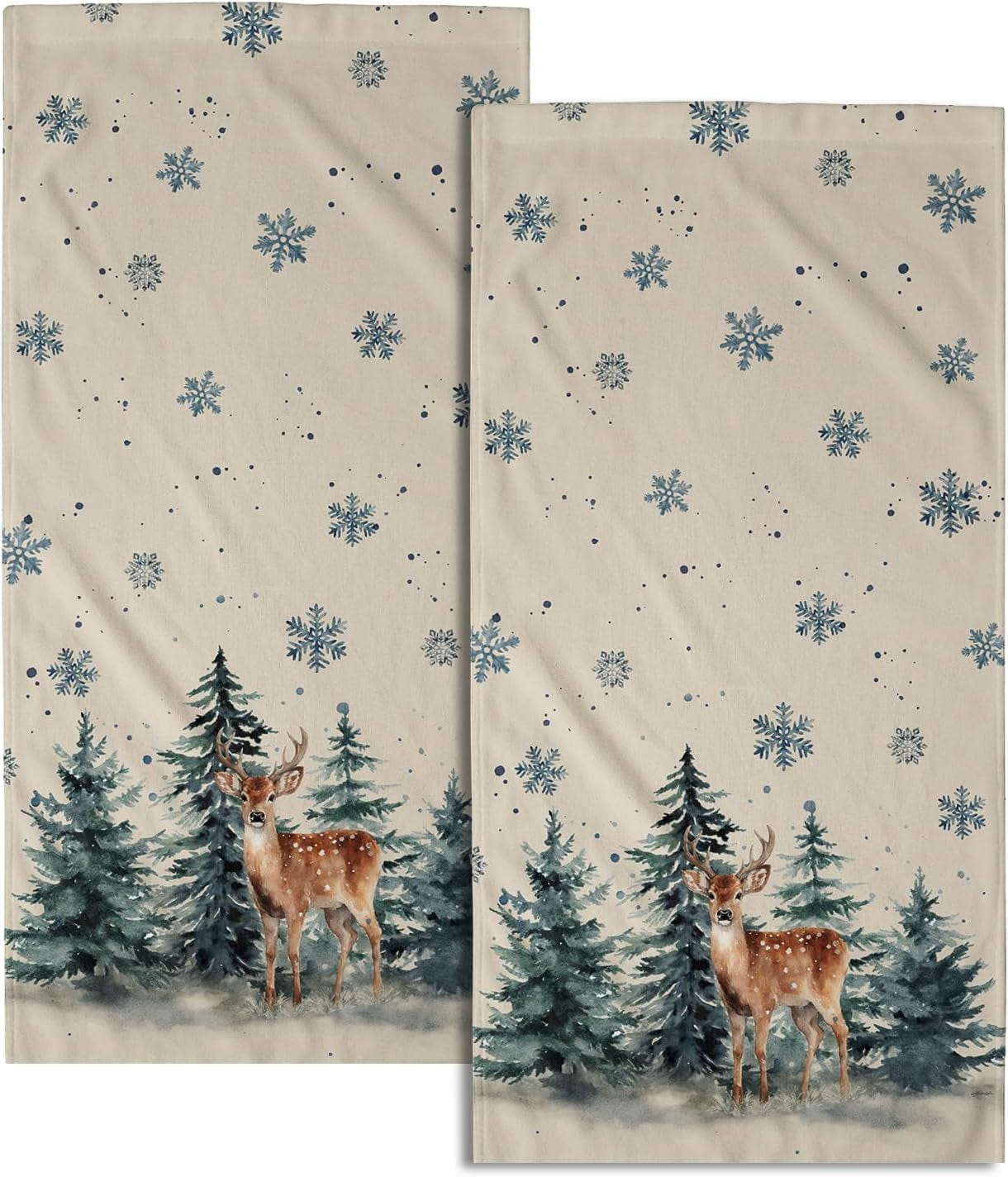 Winter Deer Trees Hand Towels for Bathroom 2 Pcs Christmas Pine Tree ...