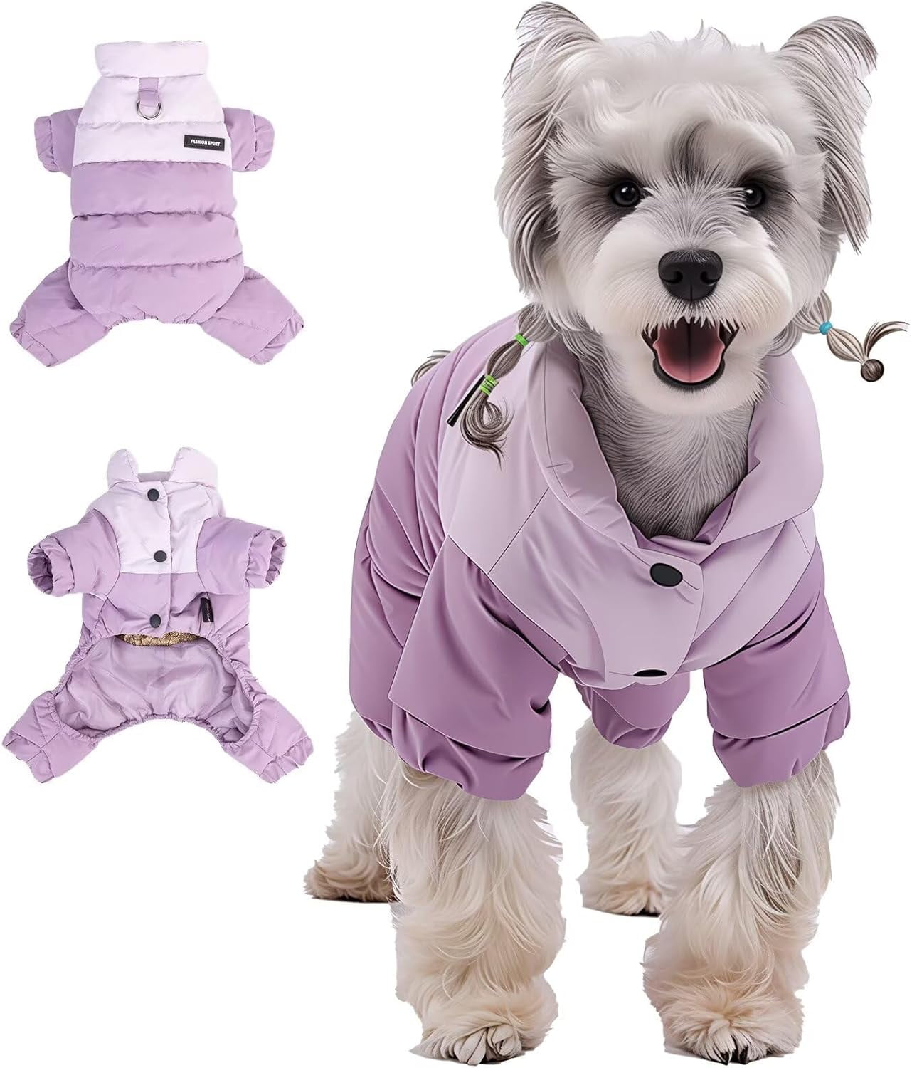 Winter Dog Clothes, Windproof Stand Collar & Four-Legged Coverage, Snap ...