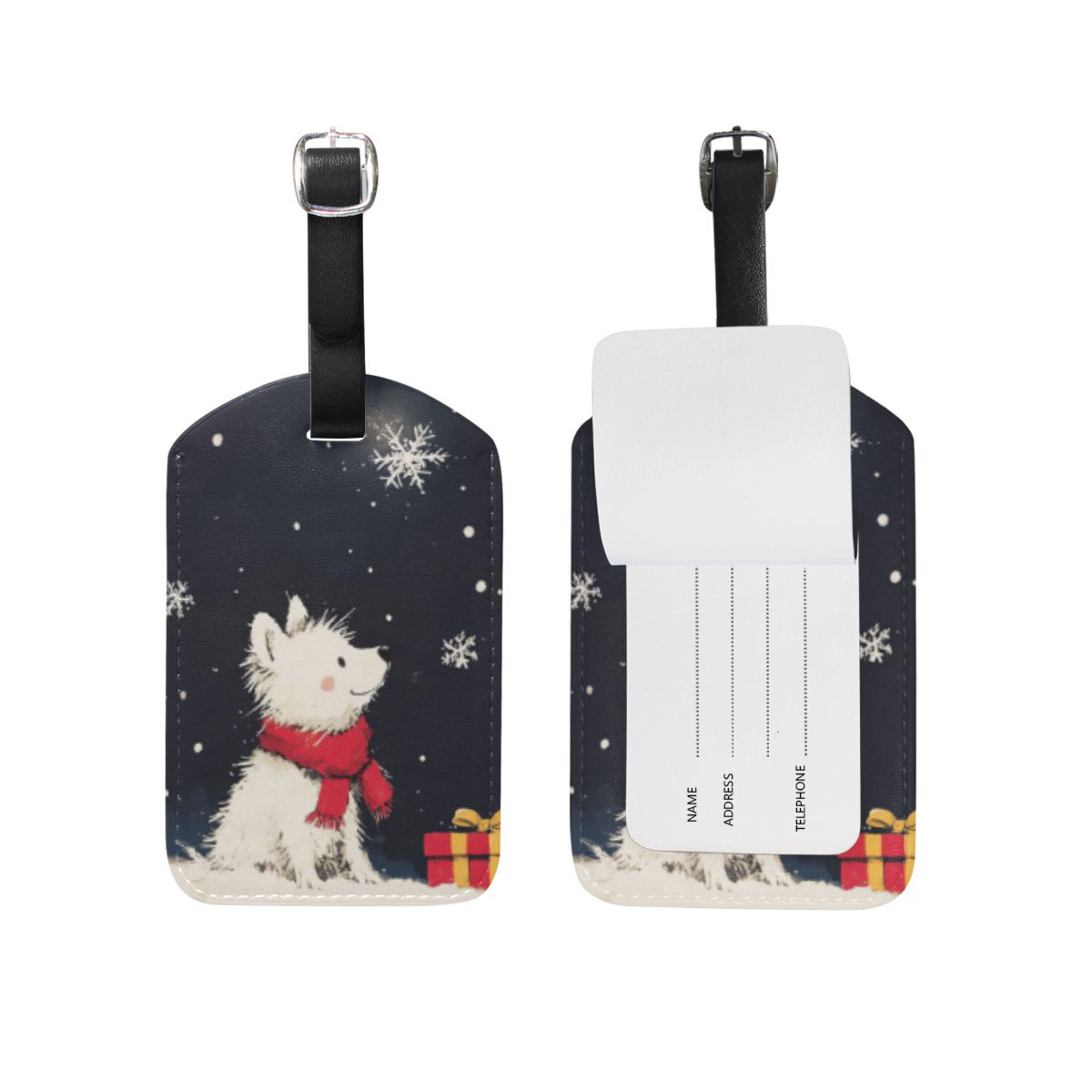 Winter Dog Snowflake Luggage Tags PU Leather Name ID Labels for ...