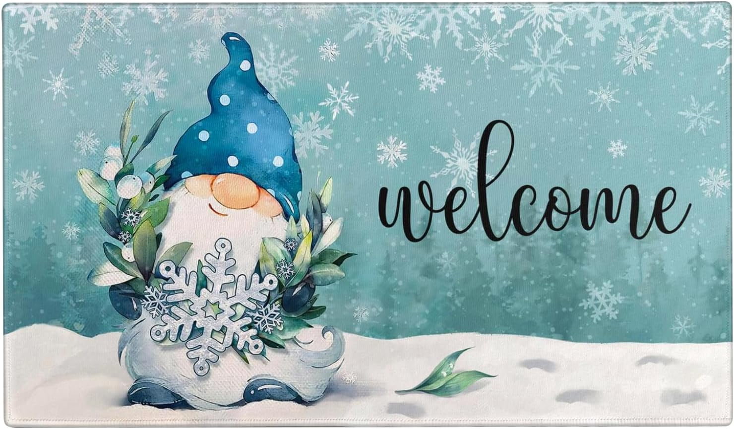 Winter Door Mat Outdoor,Gnome Snowflakes Snow Winter Doormat,Christmas ...
