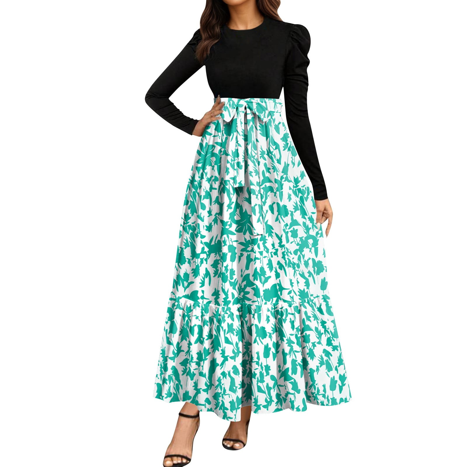 Winter Dress, Women'S 2025 Floral High Waist Tiered Maxi Dress For ...