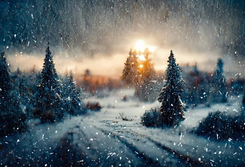 Winter Dusk Forest Wonderland Photo Backdrop Pine Tree Snowflake Scene ...