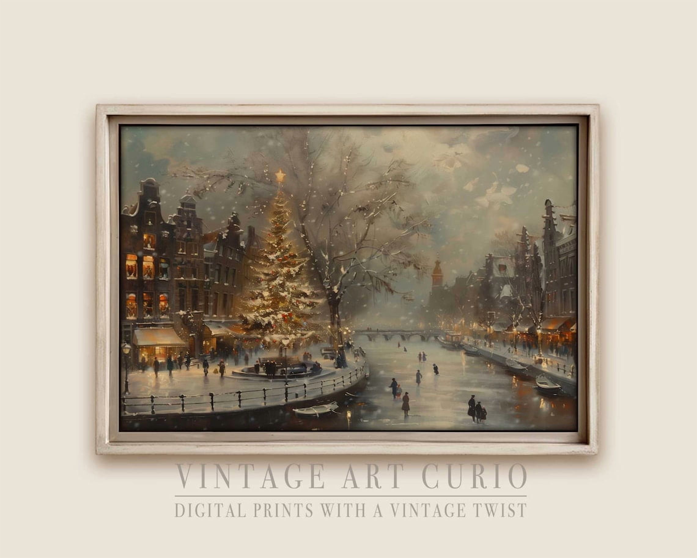 Winter Dutch Amsterdam City Wall Art Print, Rustic Farmhouse Scenery ...