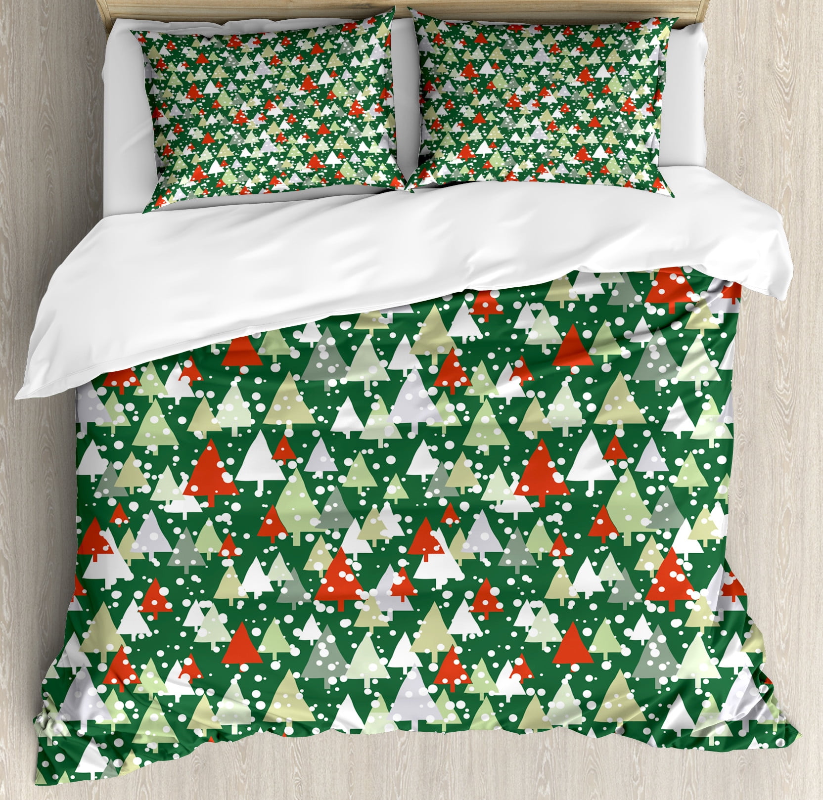 Winter Duvet Cover Set, Christmas Forest with Pine Trees Snowing ...