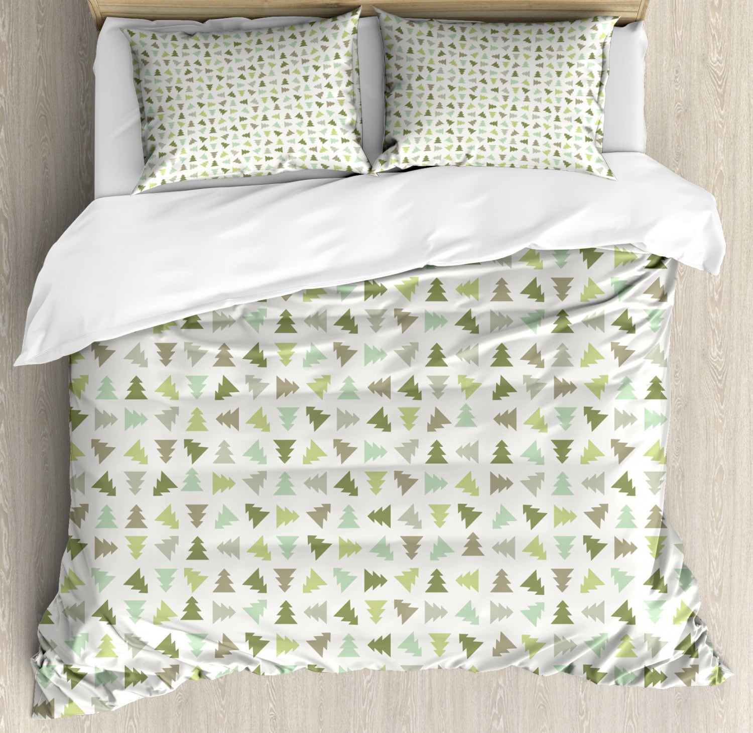 Winter Duvet Cover Set Queen Size, Little Triangular Xmas Pine Trees in ...