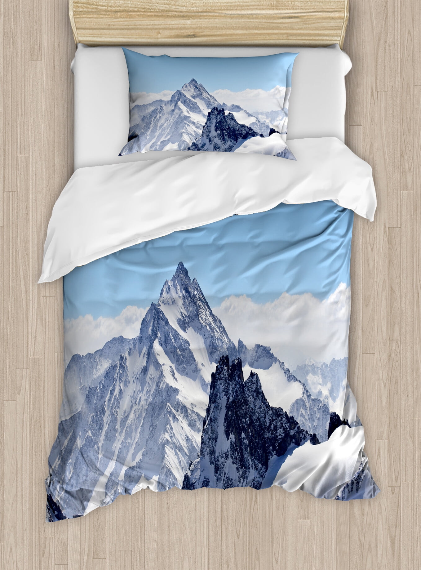 Winter Duvet Cover Set, Snowy Rocky Mountain Peaks Tops Scene High ...