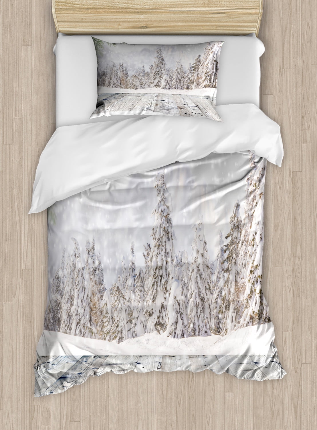 Winter Duvet Cover Set Twin Size, Abstract Christmas Theme with Snow ...