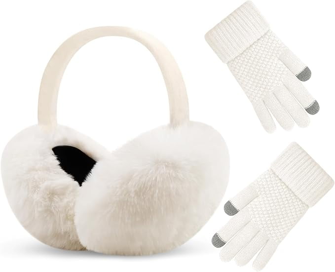 Winter Ear Muff and Gloves Set for Women Girls, Cute Foldable Ear ...